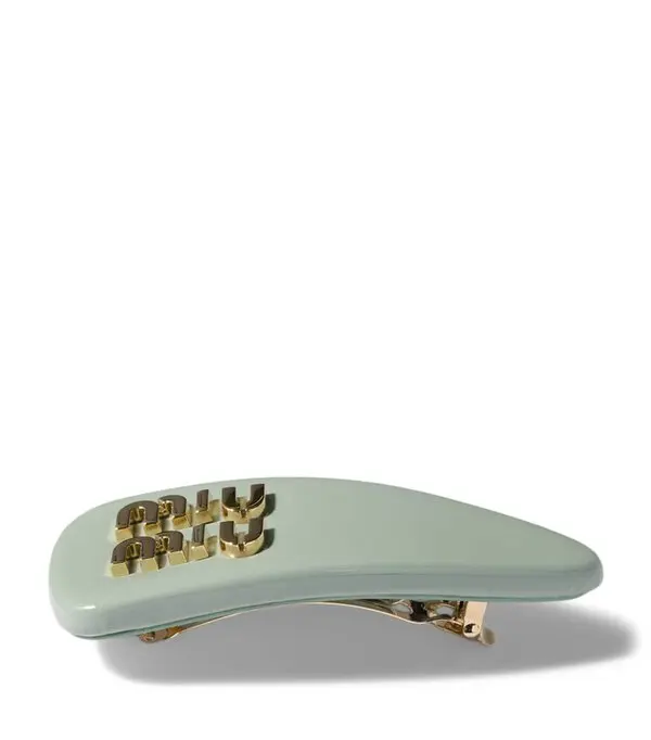 Miu Miu Leather Hair Clip With Logo - Green