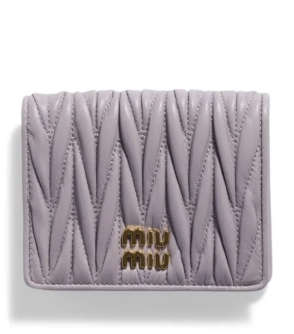 Miu Miu Small Leather Matelassé Wallet - Purple