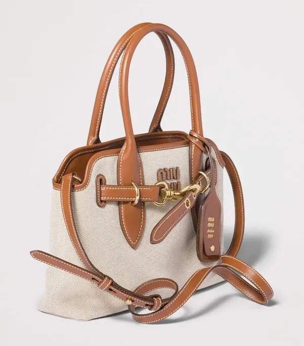 Miu Miu Canvas And Leather Aventure Top-handle Bag - Neutral