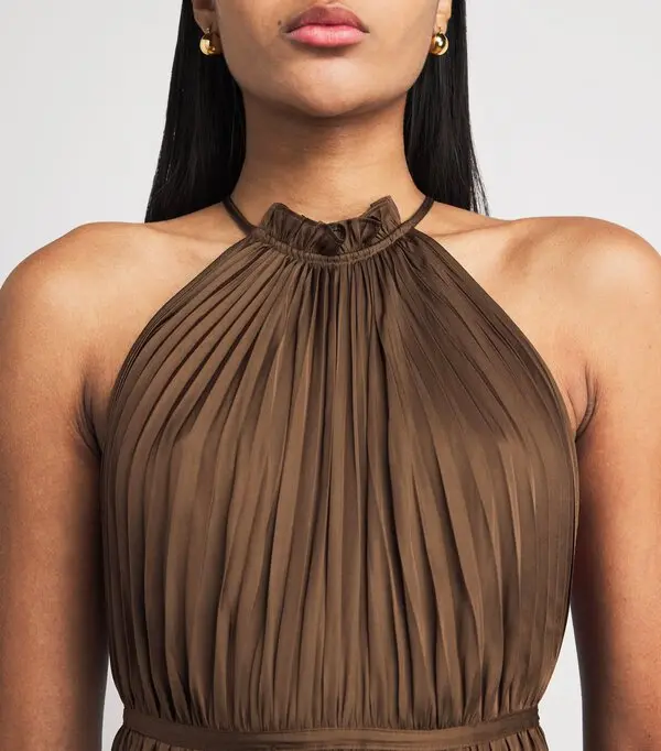 Maje Satin Pleated Maxi Dress - Brown