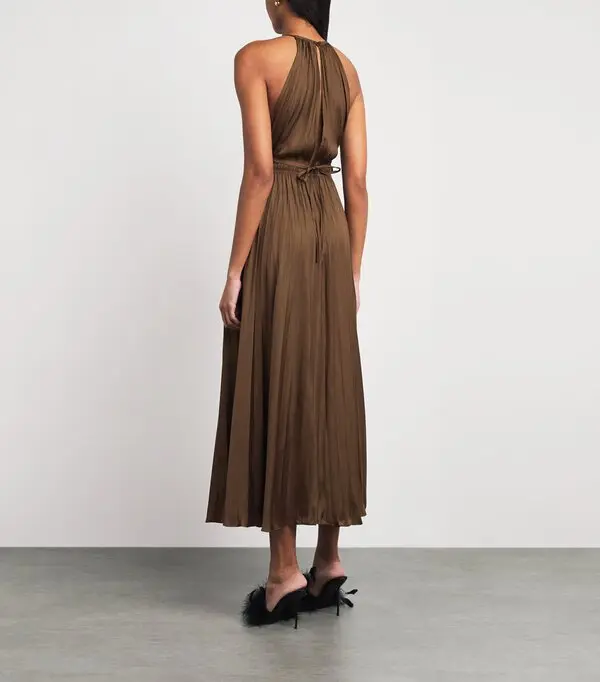 Maje Satin Pleated Maxi Dress - Brown