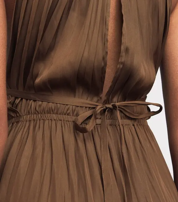 Maje Satin Pleated Maxi Dress - Brown