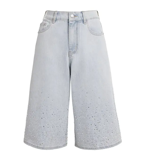Maje Embellished Denim Bermuda Shorts - Blue