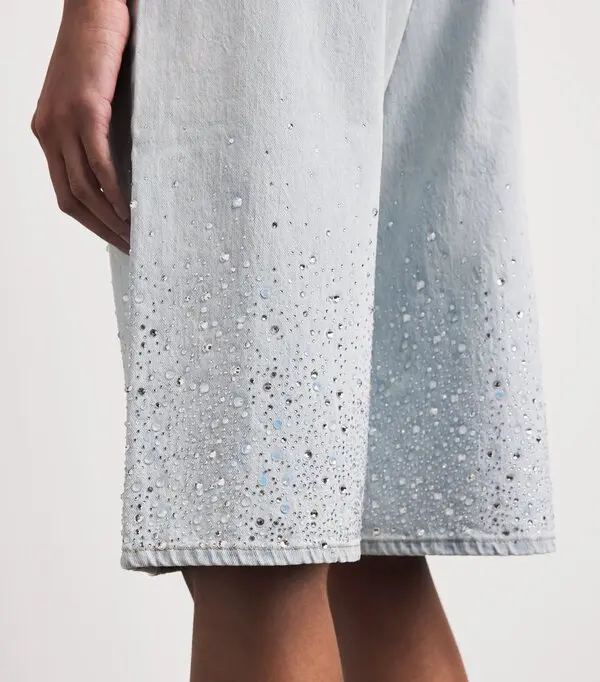 Maje Embellished Denim Bermuda Shorts - Blue