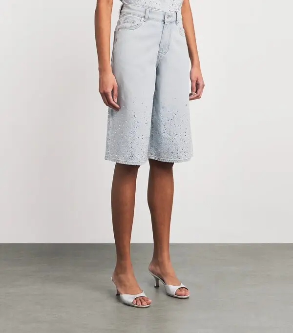 Maje Embellished Denim Bermuda Shorts - Blue
