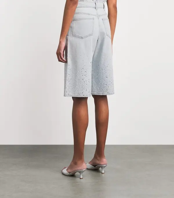 Maje Embellished Denim Bermuda Shorts - Blue