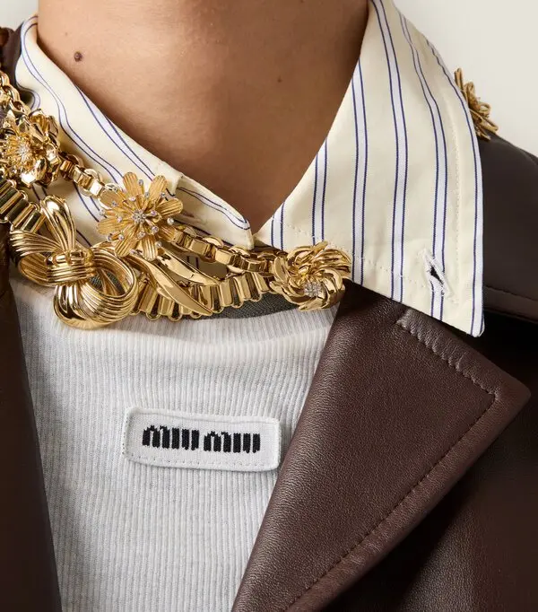 Miu Miu Leather-trim Flower Necklace