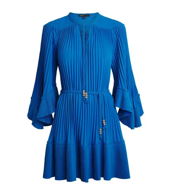 Maje Pleated Mini Dress With Belt