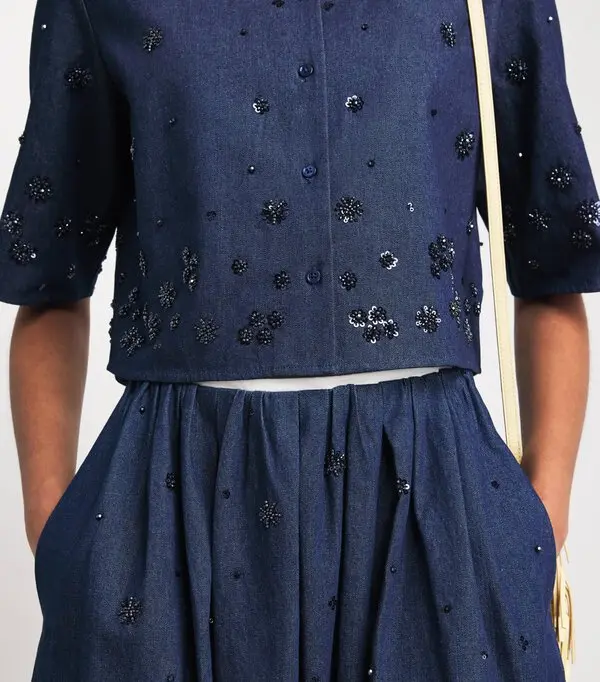 Maje Embellished Denim Midi Skirt - Blue