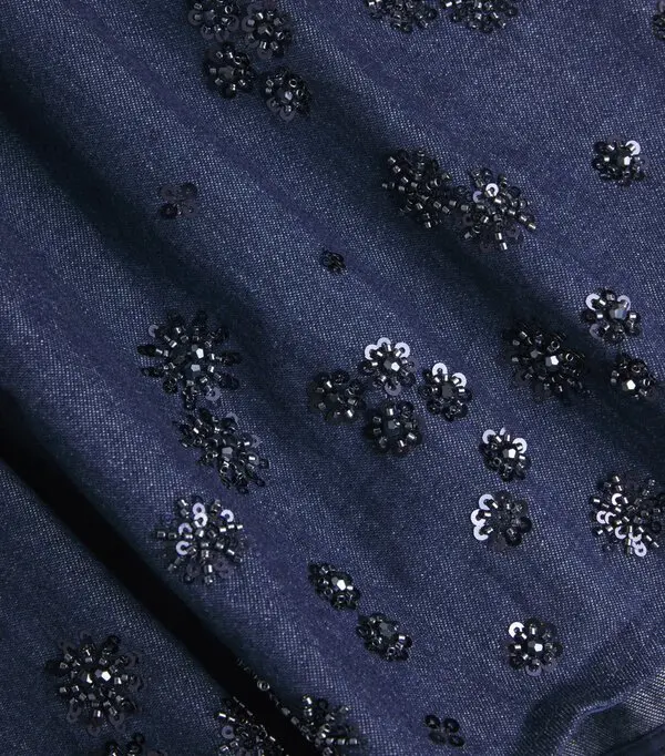 Maje Embellished Denim Midi Skirt - Blue