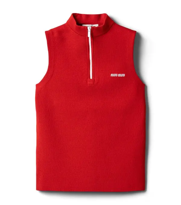 Miu Miu Virgin Wool Half-zip Sleeveless Sweater