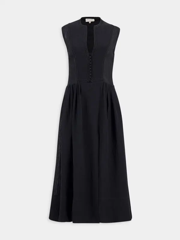 Zeus+dione Fermeli Buttoned Linen Midi Dress - Black