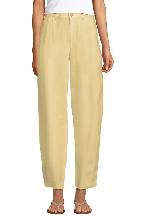 LANDS' END Linen High Rise Pleated Barrel Leg Trousers - Pale Sunbeam Yellow