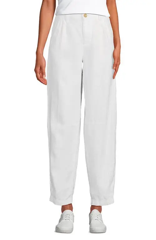 LANDS' END Linen High Rise Pleated Barrel Leg Pants - White
