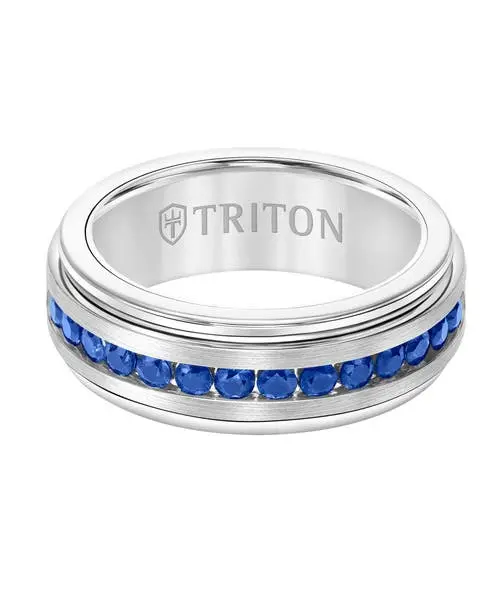 TRITON 8mm Tungsten Carbide Sapphire Eternity Ring