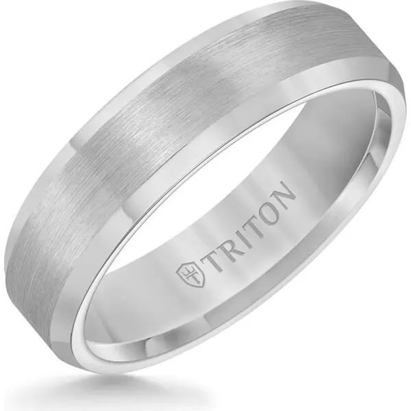 TRITON 6mm Tungsten Carbide Ring With Satin Center And Bevel Edge - Metallic Silver