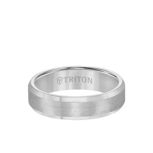 TRITON 6mm Tungsten Carbide Ring With Satin Center And Bevel Edge - Metallic Silver