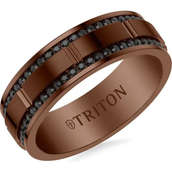 TRITON 8mm Espresso Tungsten & Sapphire Eternity Ring - Brown