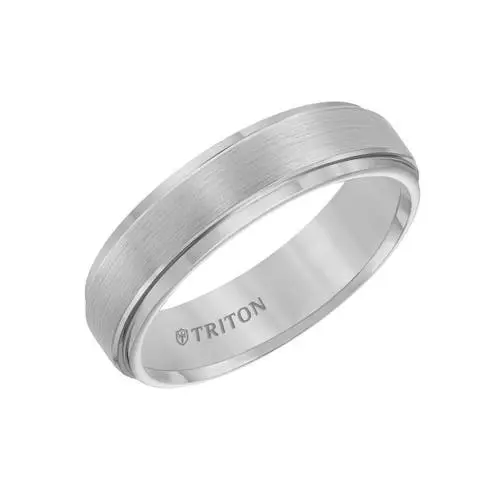 TRITON 6mm Tungsten Carbide Ring With Satin Finish Center And Step Edge - Metallic Silver