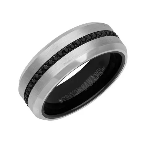 TRITON 8mm Tungsten Carbide Ring With Black Sapphires