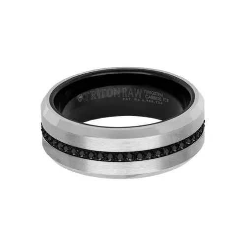TRITON 8mm Tungsten Carbide Ring With Black Sapphires