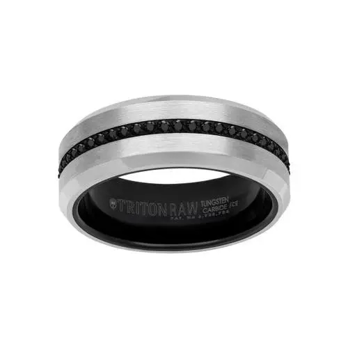 TRITON 8mm Tungsten Carbide Ring With Black Sapphires