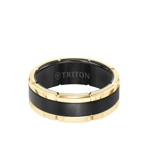 TRITON 8mm Tungsten Carbide Ring With Brushed Center And Link Edge - Yellow