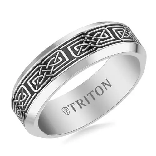 TRITON 7mm Geometric Knot Pattern Ring - Metallic Silver