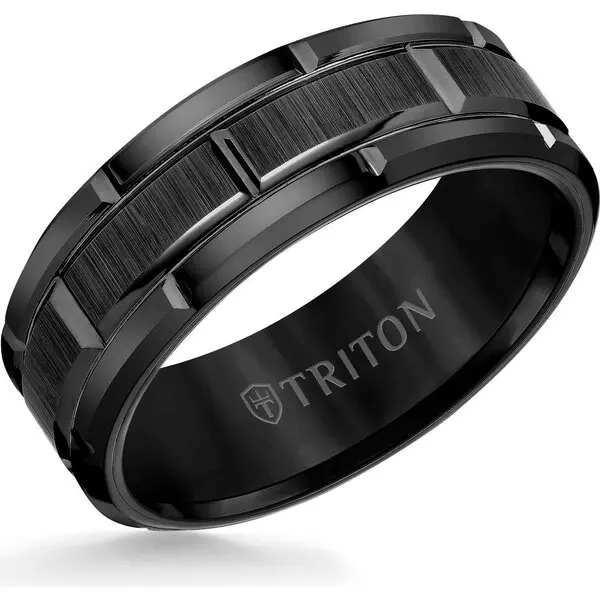 TRITON 8mm Tungsten Carbide Band With Brick Pattern - Black