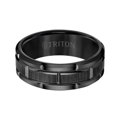 TRITON 8mm Tungsten Carbide Band With Brick Pattern - Black
