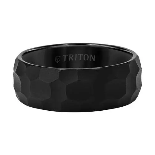TRITON 8mm Tungsten Carbide Ring With Hammered Edge - Black