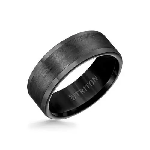 TRITON 8mm Tungsten Carbide Ring With Satin Finish - Black