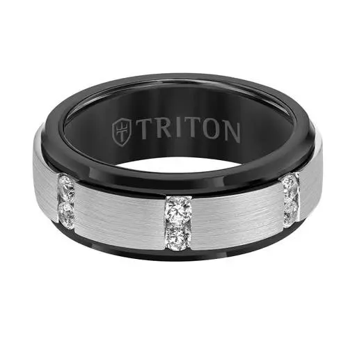 TRITON 8mm Diamond Ring In Tungsten With Silver Satin Finish