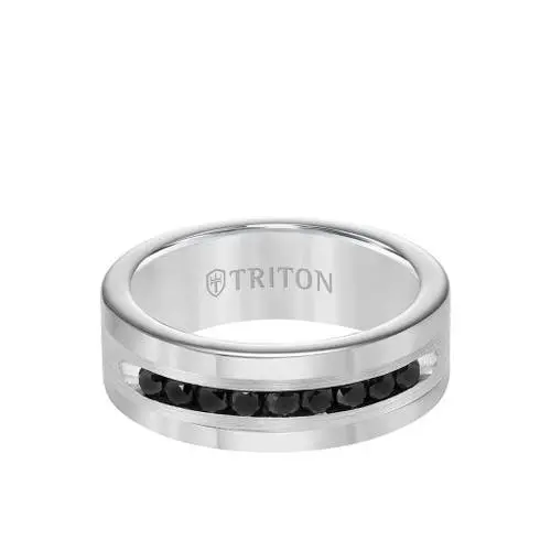 TRITON 8mm Silver Ring With Black Diamonds
