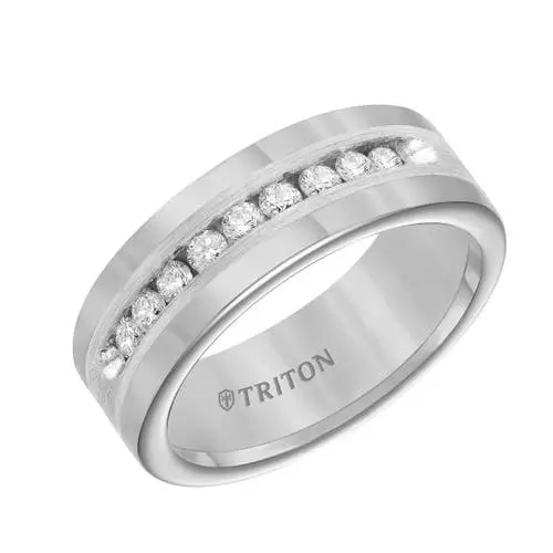 TRITON 8mm Tungsten Diamond Ring - Metallic Silver