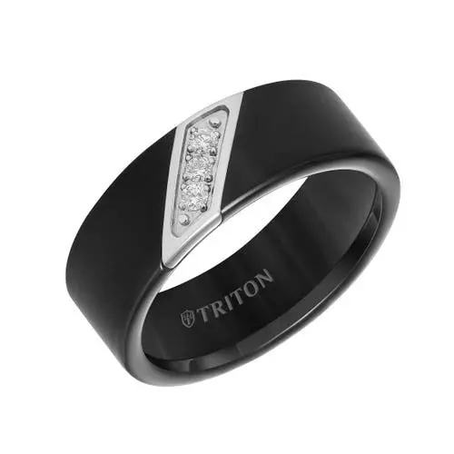 TRITON 8mm Tungsten Carbide Band With Diamonds - Black