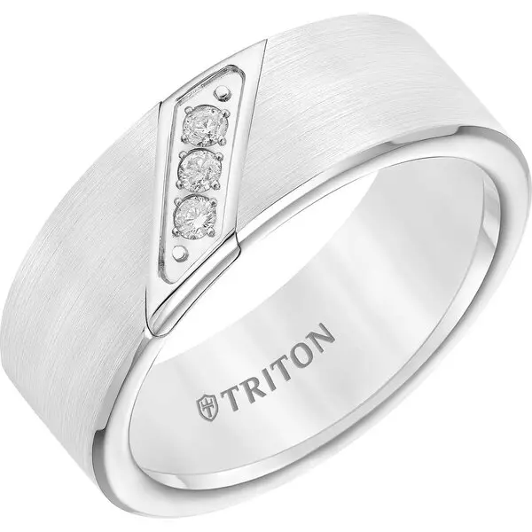 TRITON 8mm Diamond Band In White Tungsten Carbide