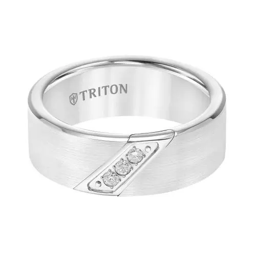 TRITON 8mm Diamond Band In White Tungsten Carbide