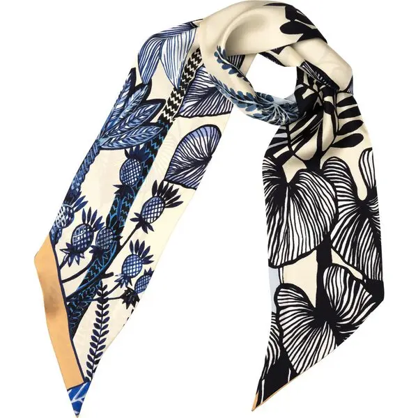 ELIZABETTA Tropicalskinny Silk Scarf - Blue