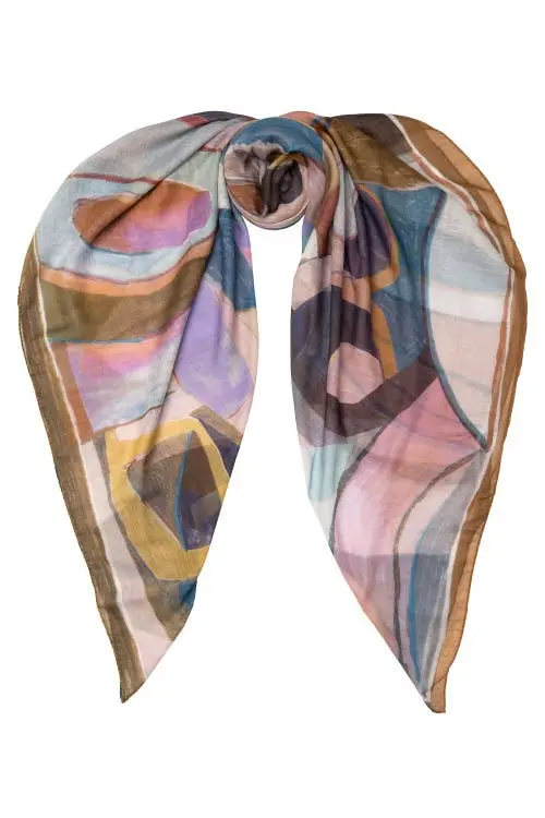 ELIZABETTA Tropeamodal Cotton Silk Scarf Shawl - Blue And Plum