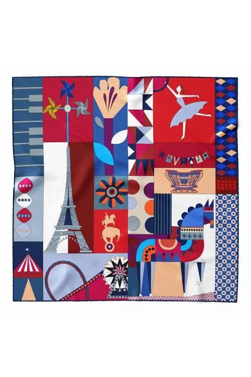 ELIZABETTA Parisian Carnivalsilk Foulard - Red And Blue