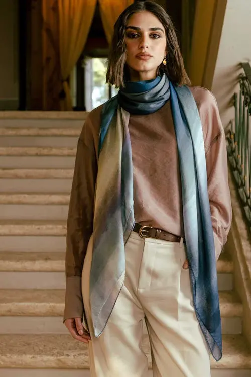 ELIZABETTA Etnamodal Silk Scarf Shawl - Ocean Blue