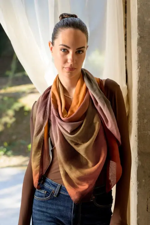 ELIZABETTA Etnamodal Silk Scarf Shawl - Sunset Red