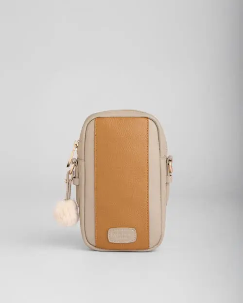 POM POM LONDON Eaton Leather Crossbody Bag - Stone & Maple
