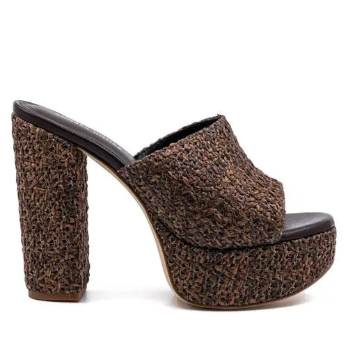 ANDREA GOMEZ Fabiola Raffia Platform Slide - Brown