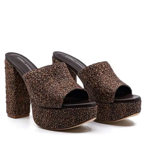 ANDREA GOMEZ Fabiola Raffia Platform Slide - Brown