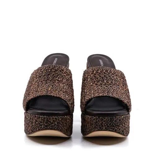 ANDREA GOMEZ Fabiola Raffia Platform Slide - Brown