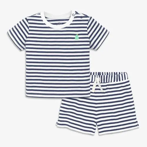 PRIMARY Baby Stripe Embroidered Set - Sunwashed Navy White Stripes