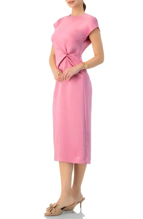 IVONNE Midi Off-shoulder Satin Dress With Knot