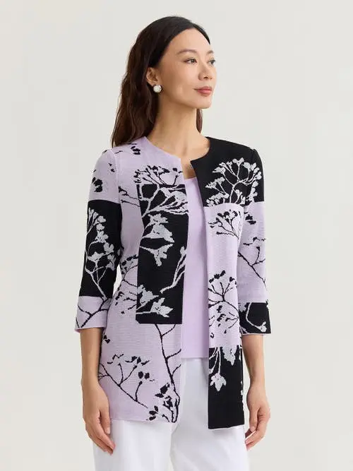 Misook Floral Colorblock Jacquard Knit Jacket
